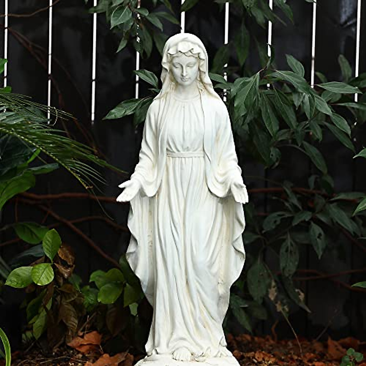 LuxenHome Virgin Mary Statue, 30'' Religious Garden Statue Art, Virgen De Guadalupe Statues, Angel Figurines Large Garden Statues, Outdoor Statues, Garden Sculptures, Outdoor Garden Decorations, Ivory