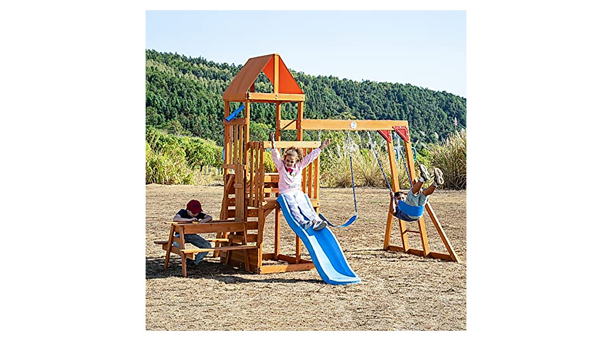 Dolphin Cedar Playground Swing Set for Kids - Safe & Durable Outdoor ...