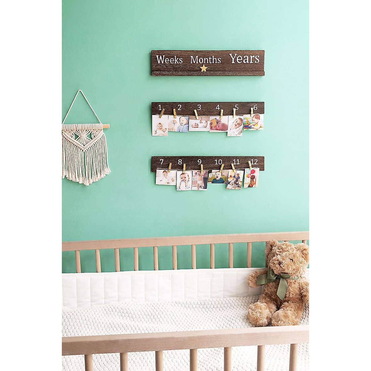 Mkono Nursery Wall Baby Picture Frame Weekly Monthly Years Milestone Board Wood Hanging Kids Growth Photo Display Farmhouse Baby Room Bedroom Nursery Decor Gift for Baby Shower Birthday Mothers Day