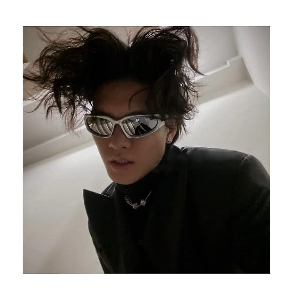 JASPIN Y2K Wrap Around Sunglasses for Women Men Sliver Oval Fashion Trendy Sport Shades UV400 Eyeglasses