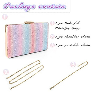 ELABEST Rainbow Evening Clutch Bag Chic Handbag Money Purses Sparkly Sequin Crossbody Shoulder Cocktail Party Bags (Light Color)