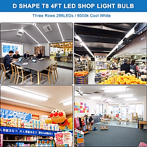 SHOPLED T8 LED Bulbs 4 Foot, 36W 6000K Cool White, Type B LED Tube Lights 4FT, D-Shaped, 4FT LED Bulbs Fluorescent Replacement, Ballast Bypass, 4 Pack