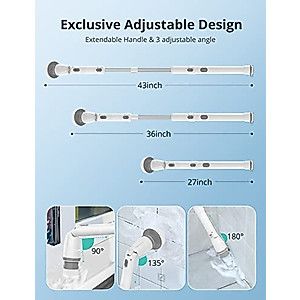 Electric Spin Scrubber, Voweek Cordless Cleaning Brush with Adjustable Extension Arm 4 Replaceable Cleaning Heads, Power Shower Scrubber for Bathroom, Tub, Tile, Floor