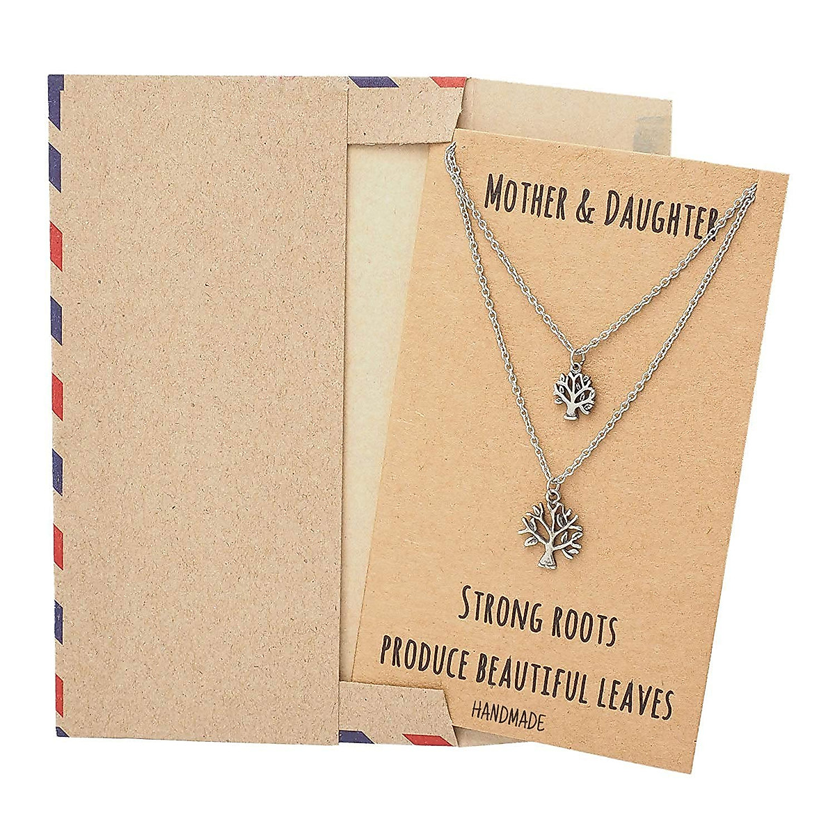 quan jewelry Tree of Life Pendant Mom and Me Jewelry, Necklace Set for 2, Birthday and Christmas Presents for Mother and Daughters, with Inspiration Quote on Greeting Card