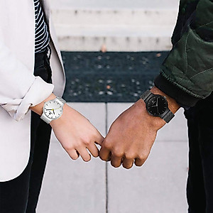 GOLDEN HOUR Men’s Watches Fashion Minimalist Thin 38mm Quartz Analog Waterproof Watch with Black Stainless Steel Mesh Band Gray Hands