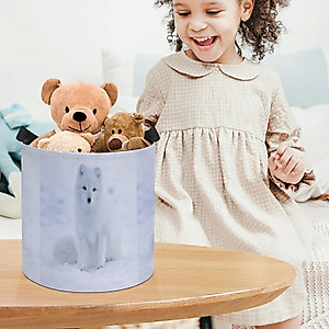 Arctic Fox in The Snow Block Toys Storage Basket Collapsible Building Bag with Drawstring Halloween Easter Basket