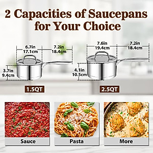 Rorence 2.5 QT Stainless Steel Saucepan, Sauce Pan with Clear Transparent Tempered Glass Lid for Sauce Gravy Pasta Vegetable, Induction Small Cooking Pot for All Stoves, Oven & Dishwasher Safe