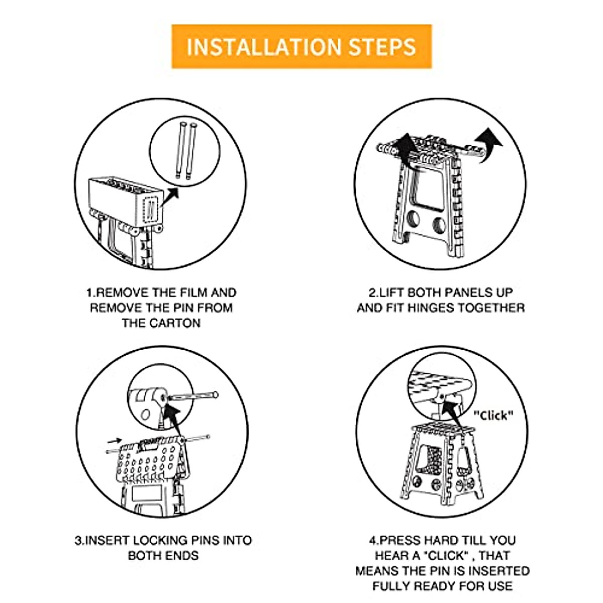 Delxo 16” Folding Step Stool in Black,1 Pack Premium Heavy Duty Foldable Stool for Adults,Portable Collapsible Plastic Step Stool,Non Slip Folding Stools for Kitchen Bathroom Bedroom Up to 400LBS