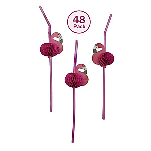 Oriental Trading Company OTC 48 Flamingo Straws/Luau Party Table Decor/Cardboard/Tissue Flexi-Straws/4 Dozen Tropical Drinks