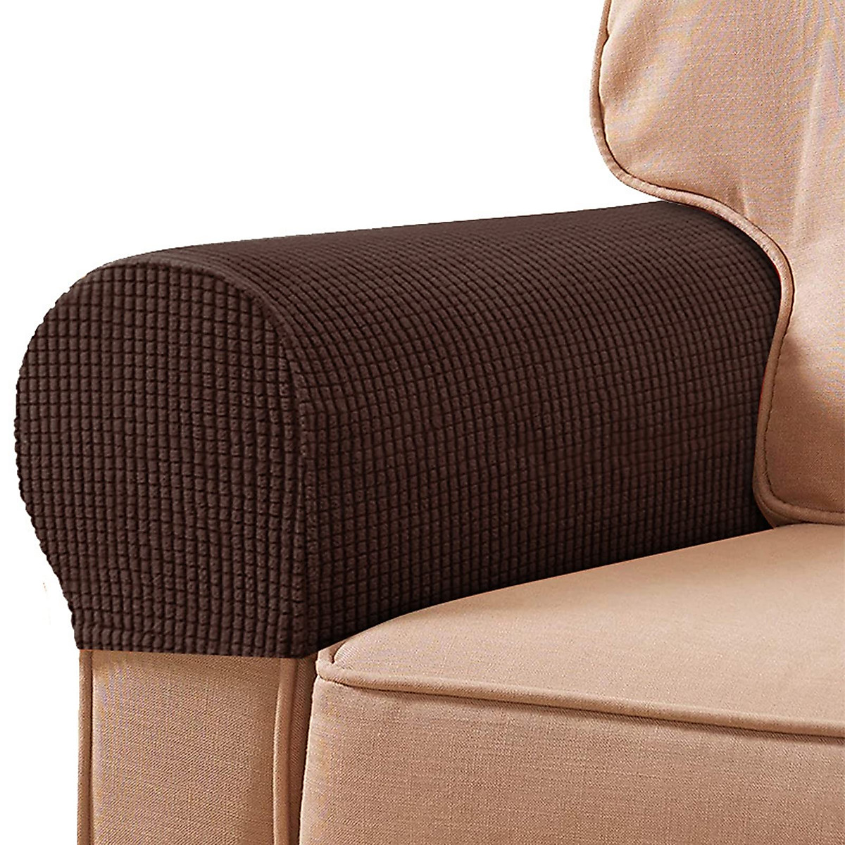 Roadoor 1 Pair Stretch Armrest Protector, Sofa Arm Covers for Chairs High Elastic Polyester Armrest Armchair Slipcover for Recliner Sofa Light Coffee