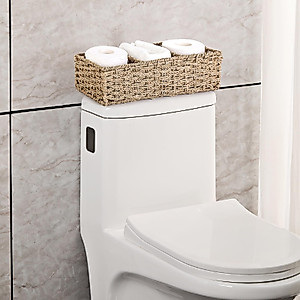 Vagusicc 3-Section Wicker Baskets, Small Baskets for Organizing, Hand-Woven Seagrass Storage Baskets, Toilet Tank Topper Paper Basket, Woven Baskets for Storage, 2-Pack