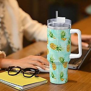 HULIBIN Green pineapple. Print Double Deck Stainless Steel Travel Coffee Cup With Lid 40 Oz Ice Bully Cup