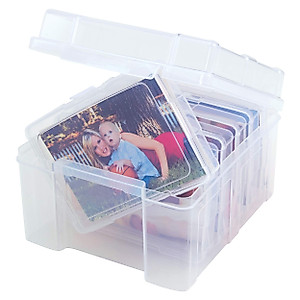 westlake art Photo Keeper Storage Box, 5.25"x8"x7.5", Clear Box for Organizing Photos, Bundle Fabric Measuring Tape, Durable & Transparent, Stackable Picture Containers~ [Pack of 2]