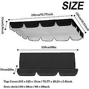Patio Swing Canopy Waterproof Top Cover Set,Replacement Canopy Cover for 3-Seater76.7 inches Porch Swing Chair Awning Swing Cover Outdoor Sunproof Chair Patio/Lawn/Garden All Weather Protection