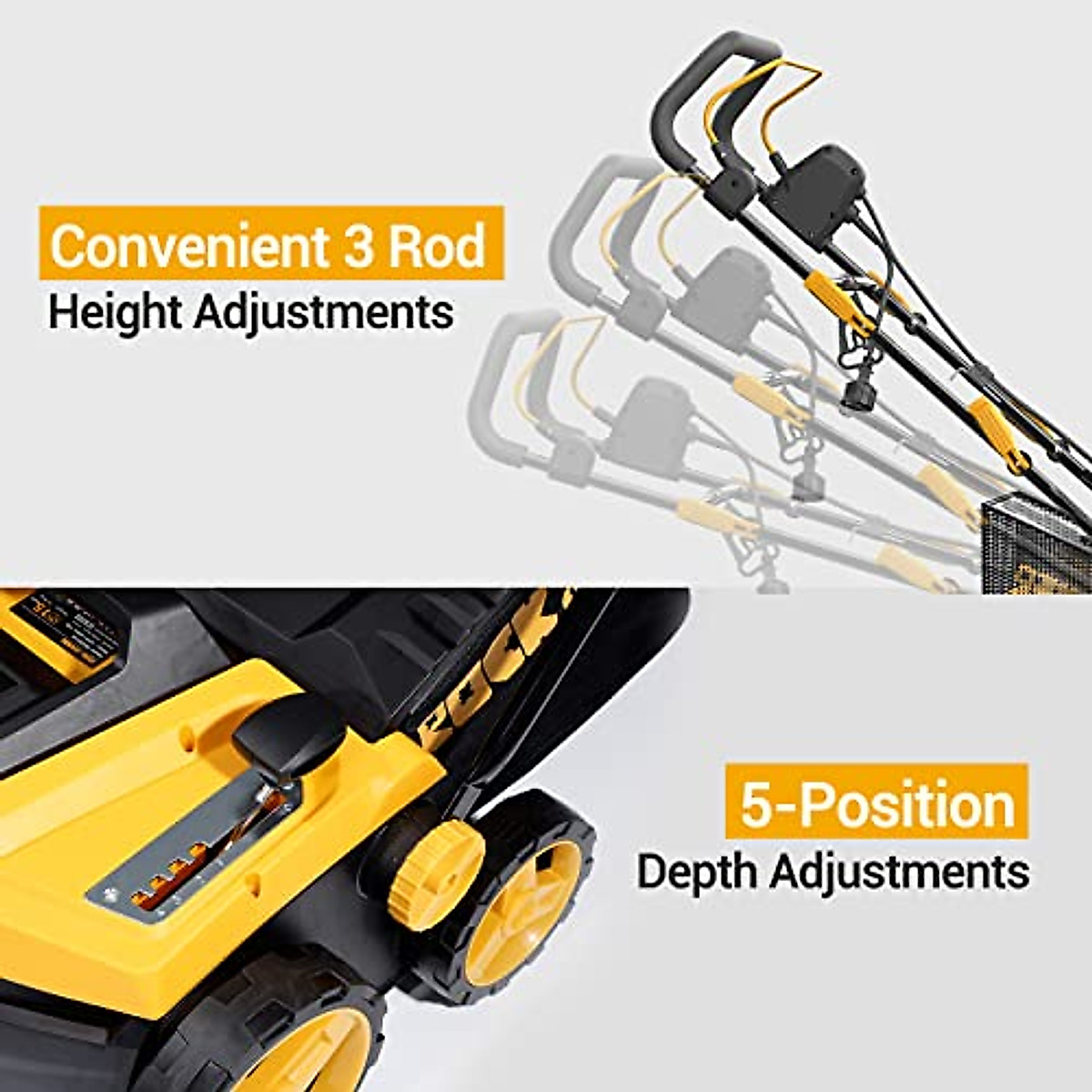 Rock&Rocker 15 INCH 13Amp Electric Dethatcher Scarifier, 2-in-1 Dethatcher Aerator, 5 Working Depth, 45L Thatch Bag, Tool-Free & Foldable Handle, Easy Storage, 3 Rod Handle Height, for Lawn Health