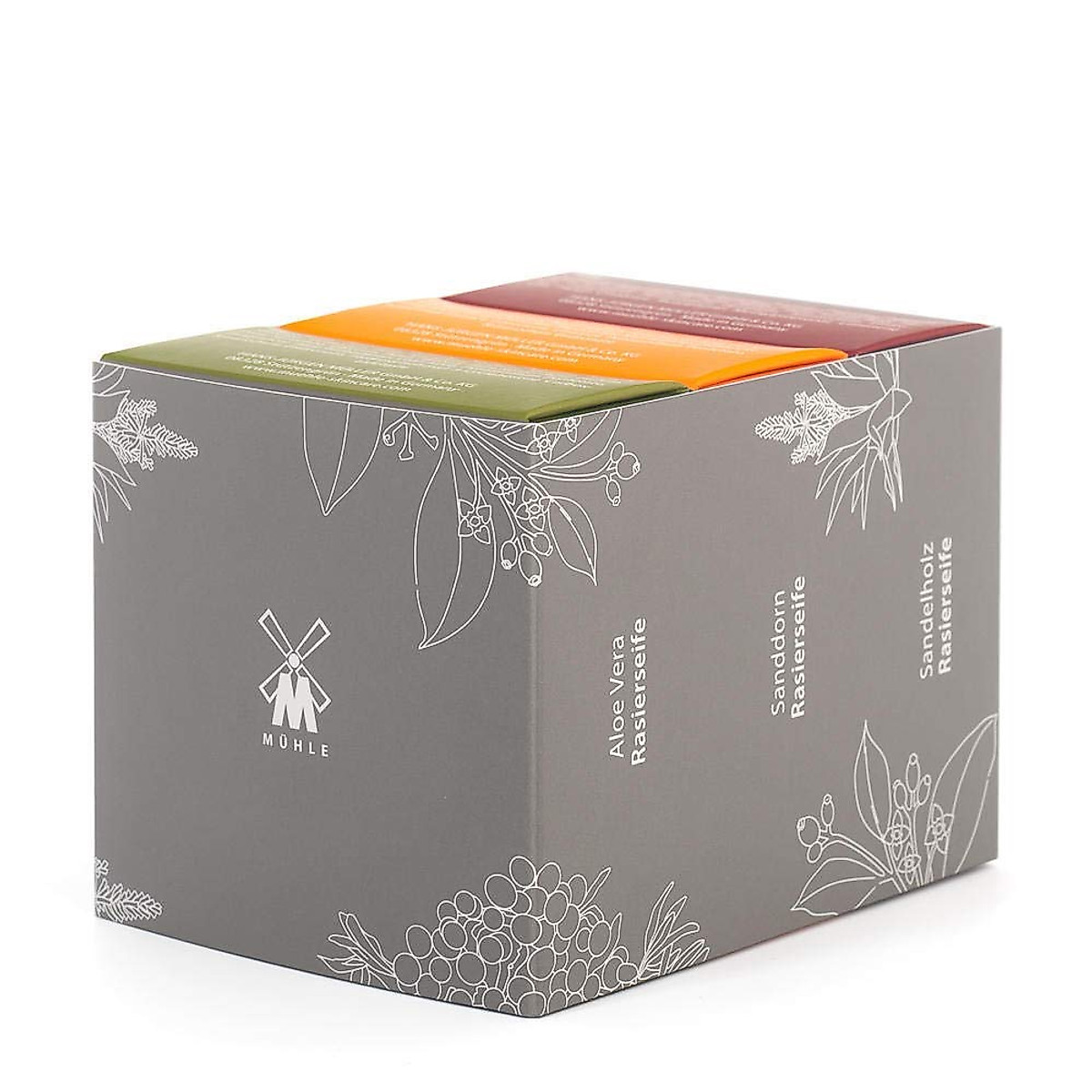 MÜHLE SHAVE CARE Shaving Soap Trio - Aloe Vera, Sea Buckthorn, & Sandalwood Luxury Shaving Soaps for Men, Rich Lather, Lightly Scented, 75g