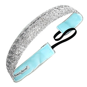 Sweaty Bands Womens and Girl Headband - Non-Slip Velvet-Lined Glitter Hairband - Viva Diva Silver 1-Inch