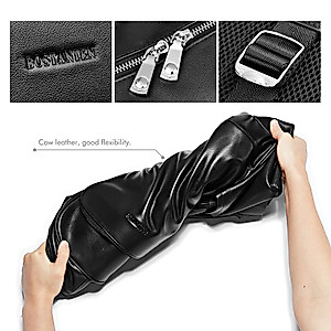 BOSTANTEN Leather Backpack College Laptop Travel Camping Computer Shoulder Bag Gym Sports Backpacks For Men Black