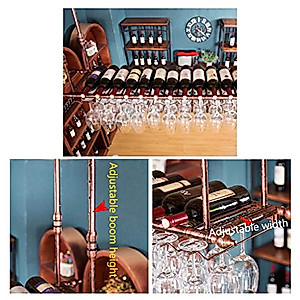 Ceiling Craft Wine Glass Stylish Simplicity Rack Vintage Wrought Iron Inverted Goblet Rack Simple Display Wine Glass Bracket Adjustable Height Bar Floating Wine Rack (Bronze 120 * 30Cm), PIBM, Blac