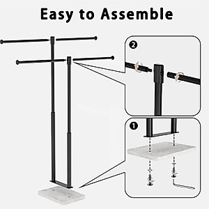 Standing Towel Rack, BETHOM Towel Racks for Bathroom Freestanding with Marble Base, 2-Tier Floor Towel Rack, Double-T Shape Free Standing Towel Rack for Bath Towels, Black