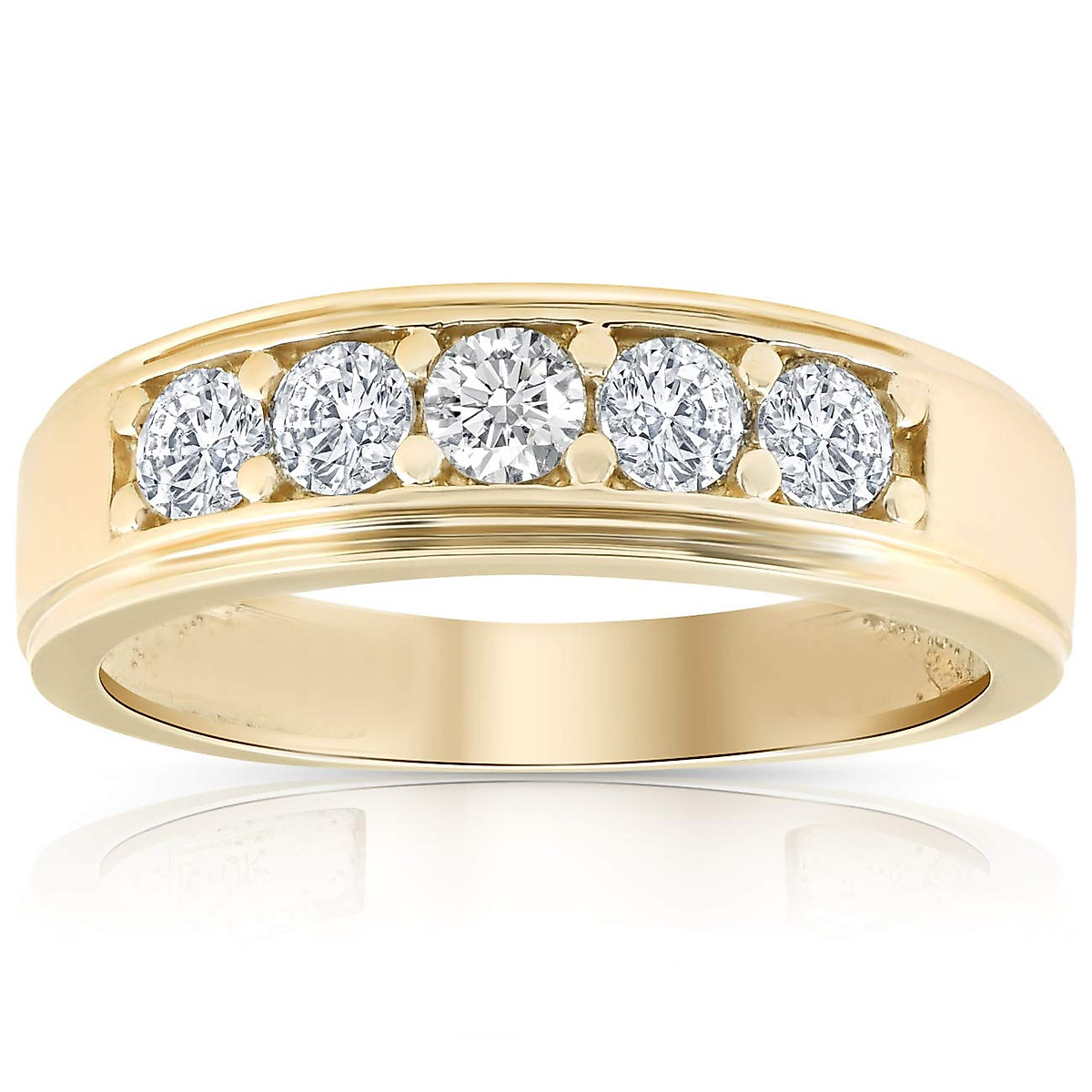 10k Yellow Gold 1 Ct T.W. Round-Cut Five Stone Elegant Diamond Wedding Band Ring for Him Anniversary High Polished Band