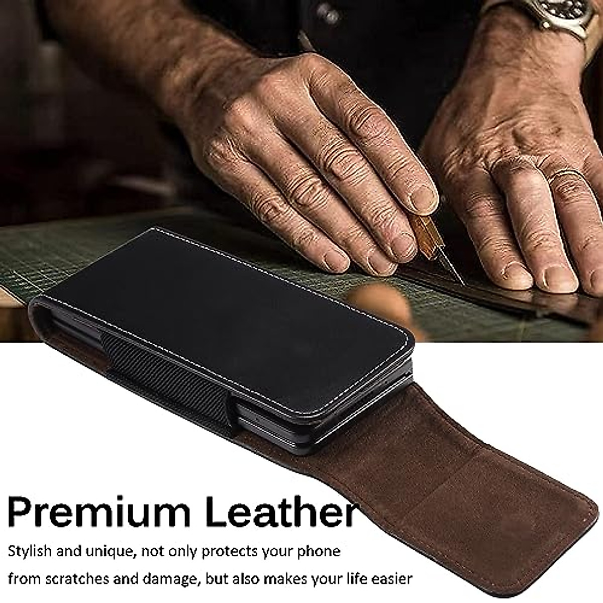 Miimall Compatible Samsung Galaxy Z Fold 5/4/3/2 Phone Pouch Holster Belt Case, Leather Pouch with Carabiner +Magnetic Closure for Fold Phone Holster Pouch for Galaxy Z Fold 5/Z Fold 4/3/2(Black)