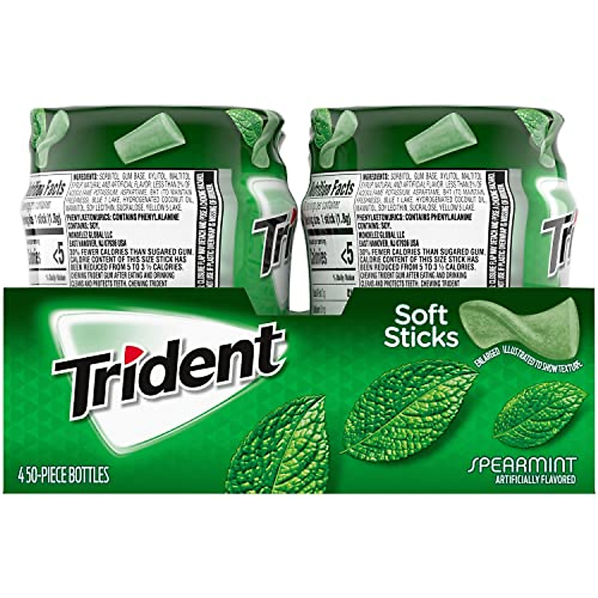 Trident Unwrapped Spearmint Sugar Free Gum, 4 Bottles of 50 Pieces (200 Total Pieces)