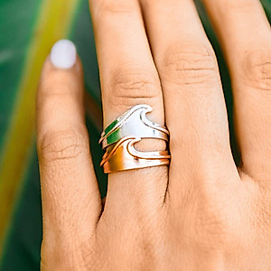 Pura Vida Rose Gold-Plated Kona Wave Stackable Ring - Brass Base, Stylish Design - Size 9