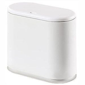 10 Liter Plastic Trash Can with Press Top Lid for Bathroom,White 2.6 Gallon Dog Proof Garbage Can,Narrow Toilet Waste Basket and Covered Wastebasket for Room Bedroom Kitchen,Office and Dorm,Pack of 1
