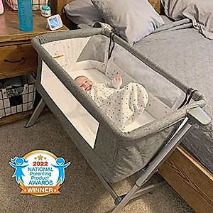 Dream On Me Skylar Bassinet and Bedside Sleeper in Grey, Lightweight and Portable Baby Bassinet, Five Position Adjustable Height, Easy to Fold and Carry Travel Bassinet, JPMA Certified