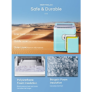 Ice Makers Countertop, 28 lbs in 24 Hours, 9 Cubes Ready in 6 Mins, NORTHCLAN Portable Ice Cube Maker Machine with Ice Scoop and Basket for Home/Kitchen/Office/Bar/Party (1, Mint, 1)