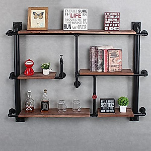 Industrial Pipe Shelving,Rustic Wooden&Metal Floating Shelves,Home Decor Shelves Wall Mount Display Racks,Decorative Accent Wall Book Shelf for Kitchen or Office Organizer,Grey