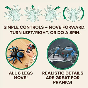 Terra by Battat – Remote Control Spider for Kids – RC Tarantula with LED Eyes – Realistic Animal & Moving Legs – Fast-Moving & 360 Spin – Blue Tarantula – 6 Years +