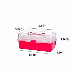 BangQiao 2-Tier Trays Clear Rose Red Plastic Storage Container Organizer Box, Multipurpose Portable Carrying Case with Latch Lock and Handle for Art, Craft, Sewing Supplies, First Aid, Makeup
