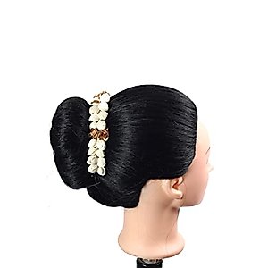 Ritzprime Flower Hair Bun Beautiful Hair Peals Gajra Accessories for Women, Artificial Flower Gajra Hair Bun for Occasion/Festival 20 Gram, (White & Golden , Pack of 1)