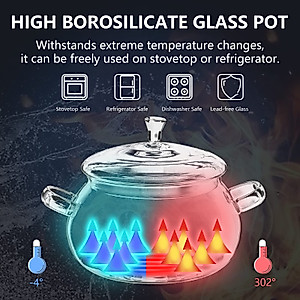 XJLVSV 2450ML/83oz Glass Clear Saucepan with Lid,Best Handmade Easy Clean Heat Resistant Glass Cooking Pot for Noodles, Soup, Cereals, Fruits