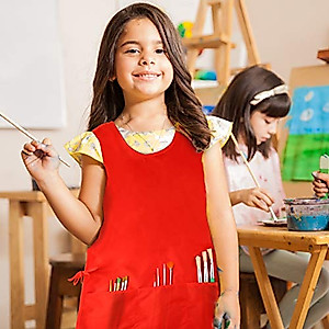Pllieay 4Pcs 4 Colors Water Resistant Kids Art Smocks with 3 Pockets, Middle Size Children Artist Painting Aprons for Classroom, Kitchen Community Event, Crafts & Art Painting Activity, 5-10 Years