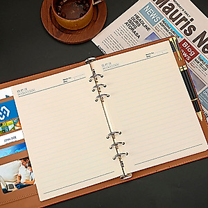 DSKPRTE Update A5 Refillable Leather Notebook for Writing 6-Ring Binder Leather Journal with Pen&Extra Black Ink Refill Lined Travel Journal for Men&Women Hardcover Notebook Daily Planner(Blue)