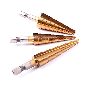 Atoplee 3pcs 1/4 inch Hex Shank Set Titanium Step Drill Bits Uni Step Drill Bit