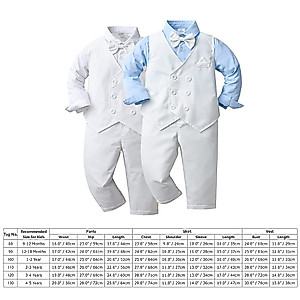Christening Baptism Outfits for Boys Infant Christmas Outfit Toddler Dress Clothes Wedding Tuxedo Shirts Waistcoat Long Pants Kids Gentlemen Suits Easter Holiday 1st Birthday All White 4-5T