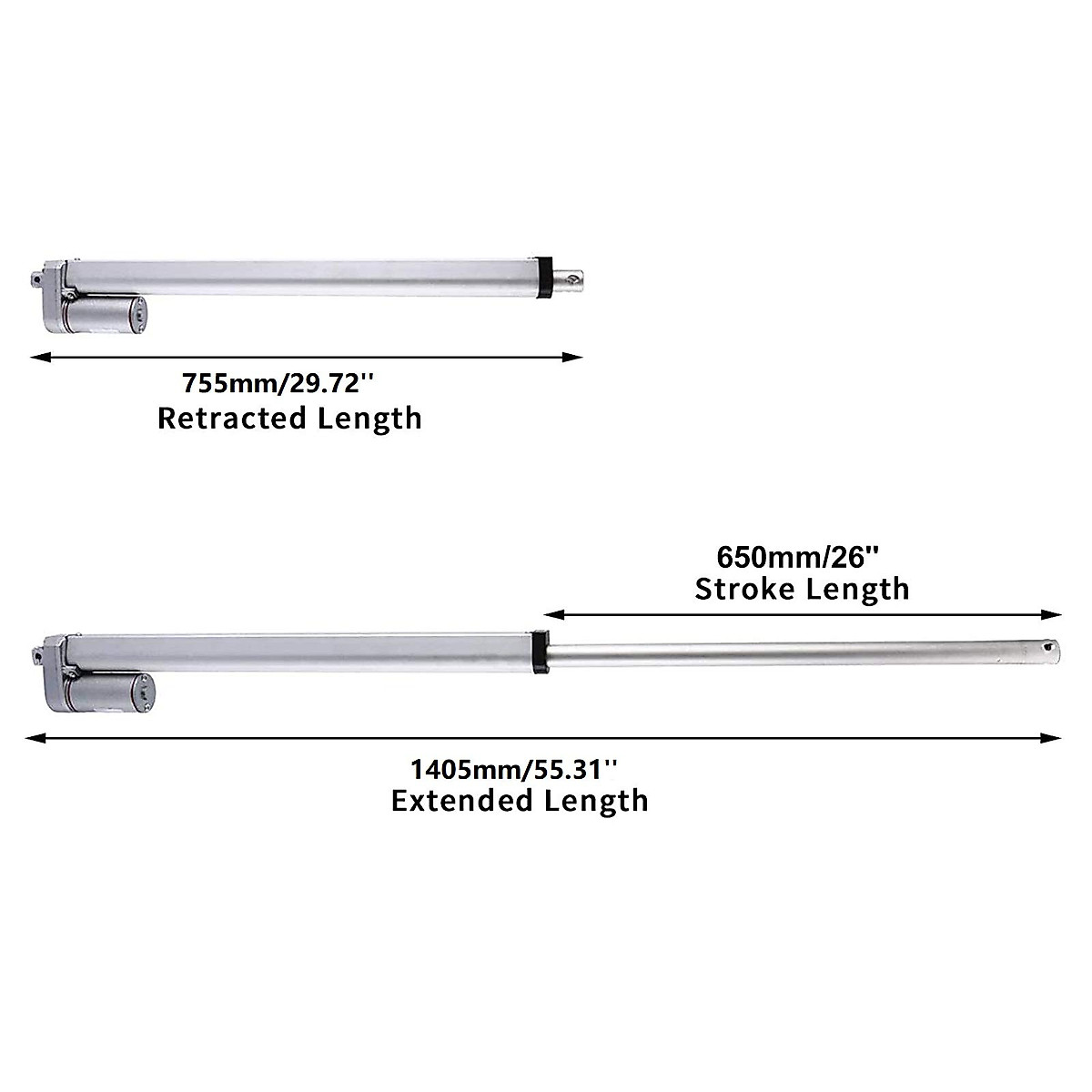 Homend DC12V 26inch Stroke Linear Actuator with Mounting Bracket 900N(225lbs) Maximum Lift 10mm/s for Recliner TV Table Lift Massage Bed Electric Sofa Linear Actuator