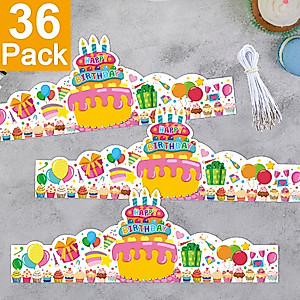 TENDFINE 36 Pack Birthday Crowns for Kids Colorful Paper Party Hats Birthday Crown Set for Teachers Students Classroom