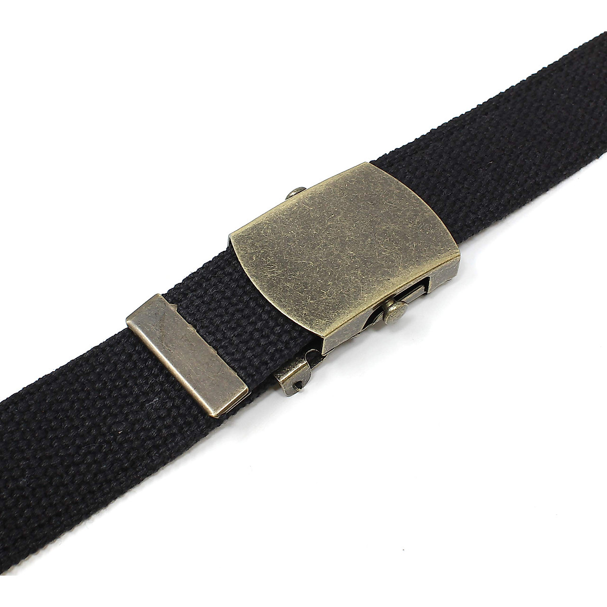 Canvas Web Belt Military Style with Antique Brass Buckle and Tip 50" Long (Black)