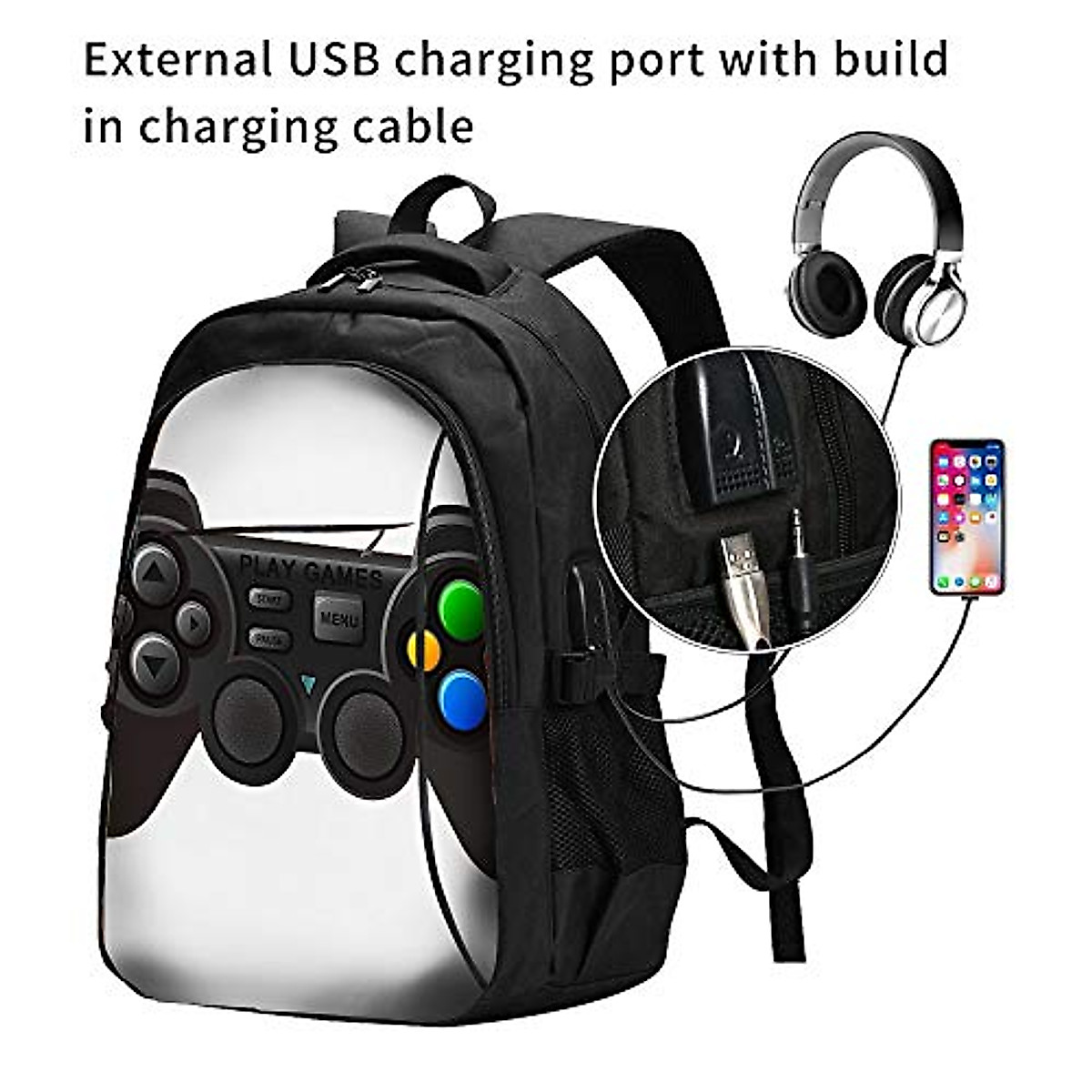 Swono Game Controller Backpack with Usb Port School Work Backpack for Women Men