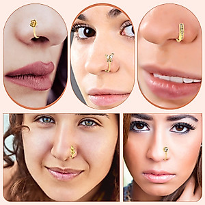 CrazyPiercing 18Pcs Fake Nose Ring CZ African Nose Cuffs Gold Faux Septum Nose Rings Clip on Nose Jewelry for Woman Non Pierced Jewelry(18P)
