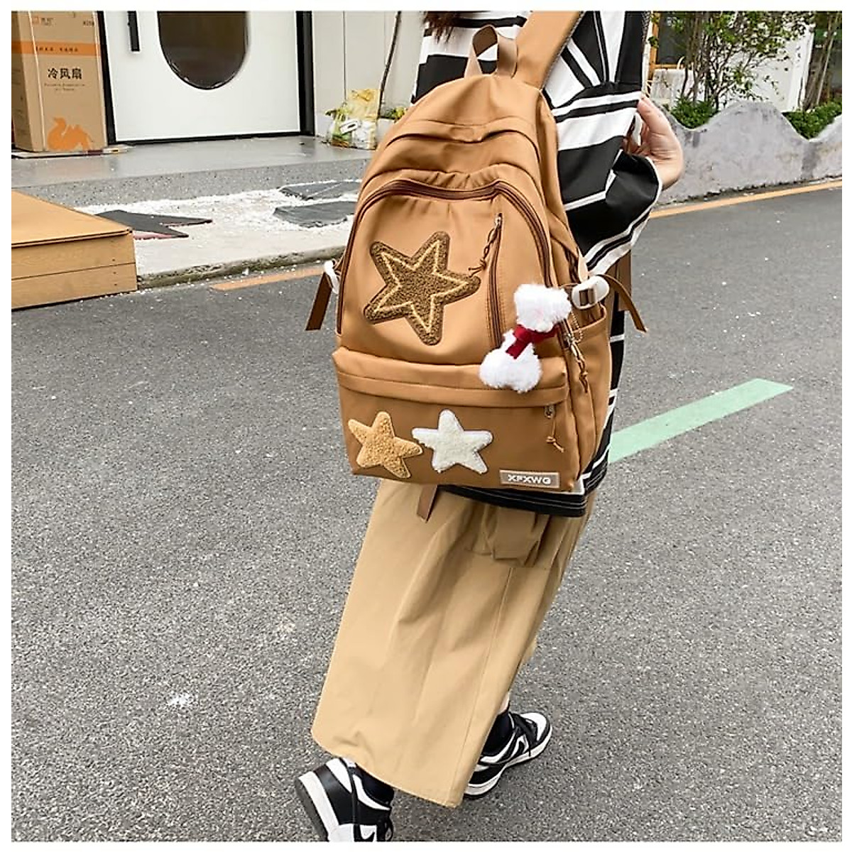 MININAI Y2k Backpack with Kawaii Pendant Aesthetic Star Backpack Cute Preppy Laptop Book Bag Back to College Supplie (Caramel,One Size)