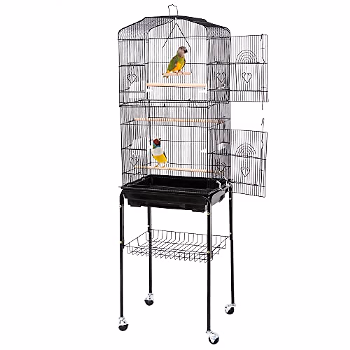 ZENY 59.3 Inch Bird Cage, Rolling Wrought Iron Parrot Cage with Side-Out Tray, Storage Shelf, Pet Bird House for Parrot Cockatiel Cockatoo Parakeet Macaw Finches