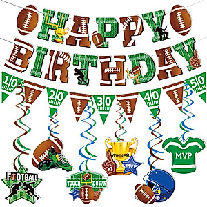 36Pcs Football Happy Birthday Banner Football Birthday Party Decorations with Football Party Hanging Decorations Super Bowl Birthday Decorations Football Themed Birthday Party Supplies