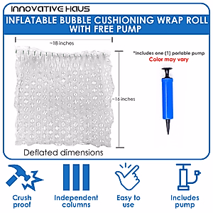 Innovative Haus 16 Inch x 72 Feet Inflatable Bubble Cushioning Wrap with Free Pump - Air Pillows for Shipping - Column Wrap for Heavy Duty Packing and Shipping Packaging