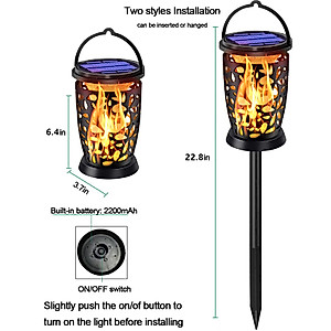 Ollivage Upgrade Hanging Solar Lanterns Outdoor Flickering Flame Solar Torches Lights Waterproof Landscape Lighting Solar Powered LED Flame Umbrella Lights for Garden Patio Yard Pathway Deck, 2P